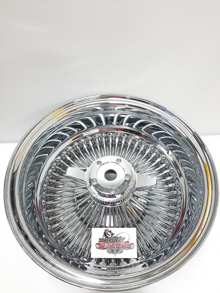 13x7 and 13x5.5 100 spoke wire wheels – Jokers Wild Kustoms