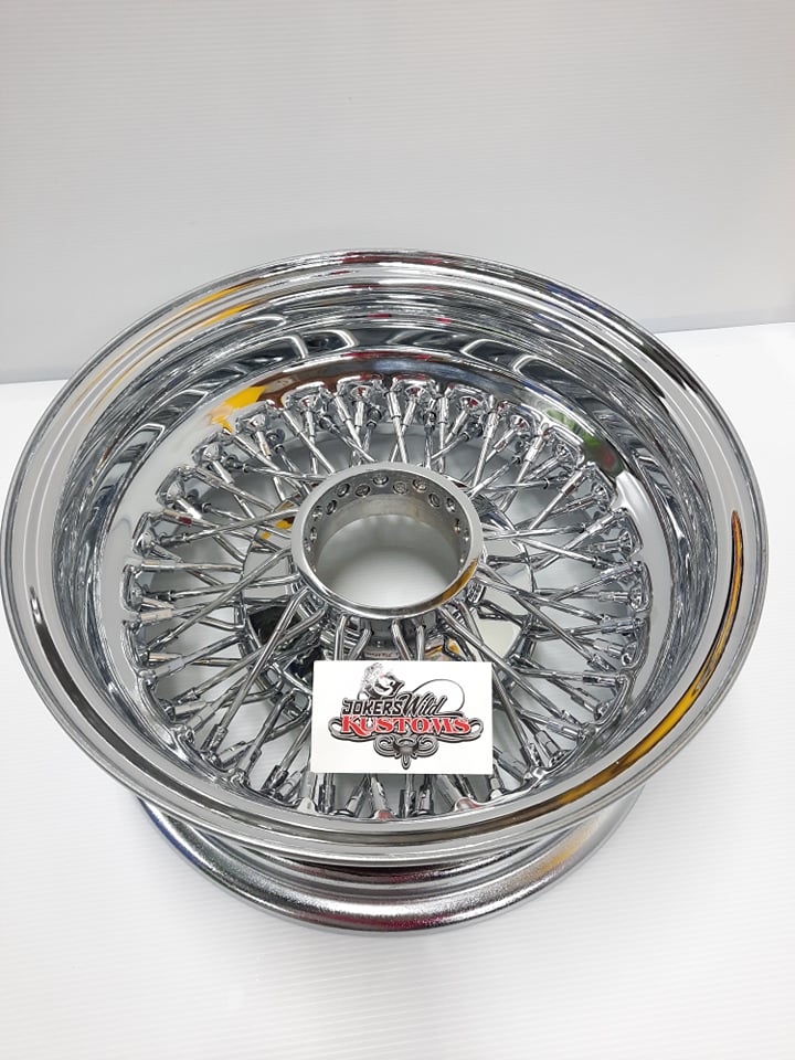 13x5.5 cross lace wire wheels – Jokers Wild Kustoms